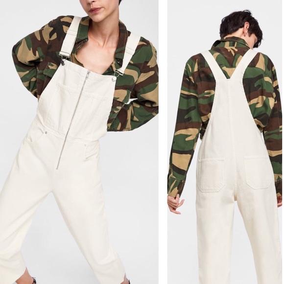 Zara | Jeans | Zara Zip Front Overalls Pantsuit White Xs | Poshmark